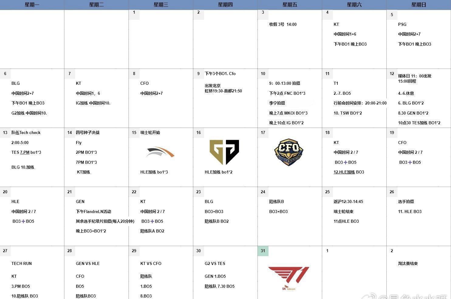 [JR热议]疑似AL世界赛期间日程安排表，打T1前一天还和GEN与陪练团打了2个BO5-英雄联盟丨LPL-虎扑社区