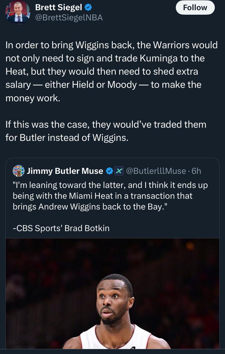 CBS记者预测维金斯回勇士，Brett Siegel：当初为何不直接拿别的筹码换巴特勒-NBA-勇士专区-虎扑社区